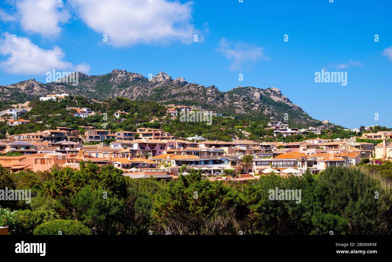 Porto Cervo, Sardinia / Italy - 2019/07/20: Panoramic view of luxury ...