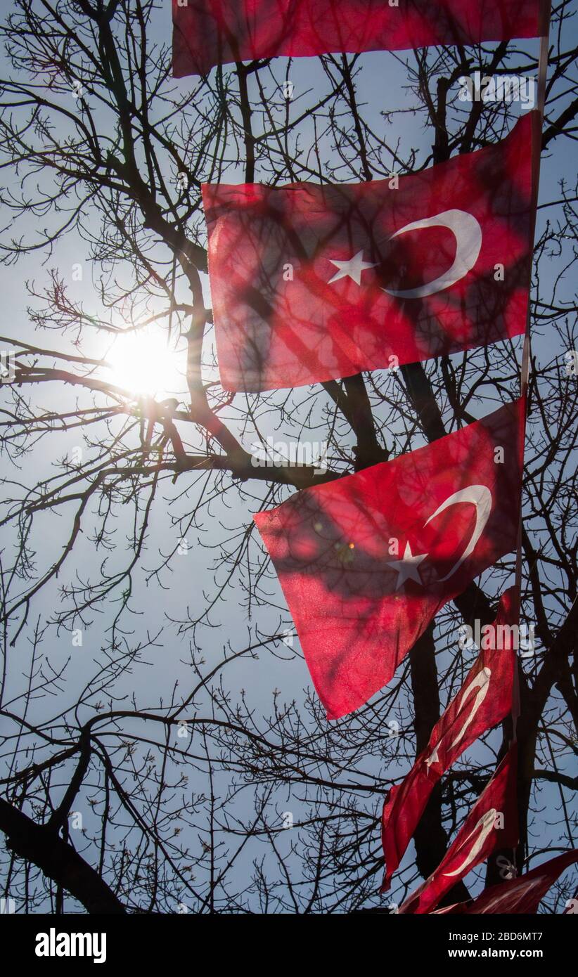 Turkish national flag in open air on a rope Stock Photo - Alamy