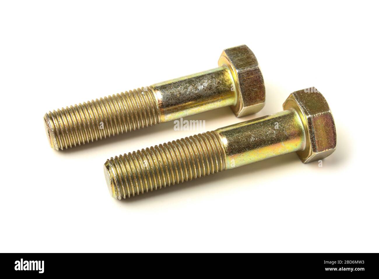 Metal bolts with metric thread close up isolated on white Stock Photo ...