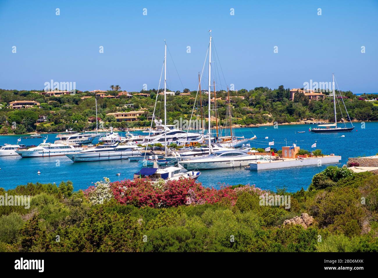 Porto Cervo, Sardinia / Italy - 2019/07/20: Panoramic view of luxury ...