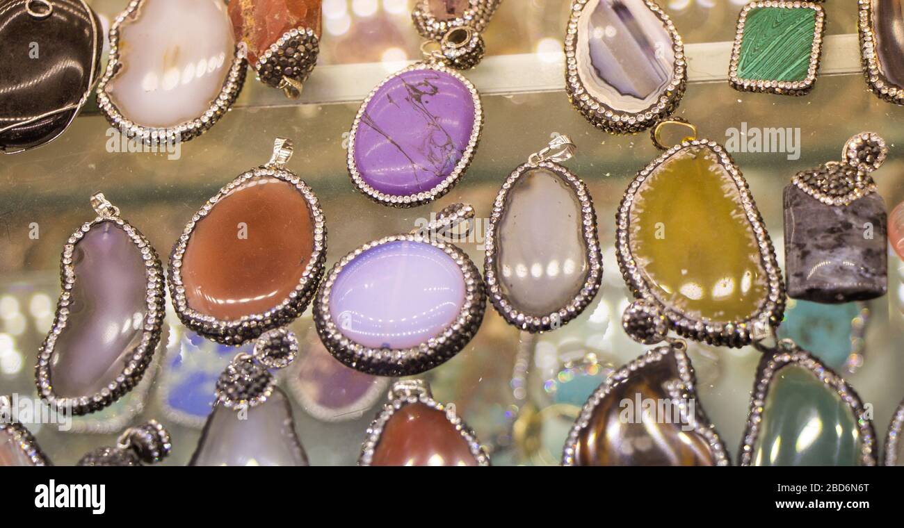natural mineral gemstones of various types in view Stock Photo - Alamy