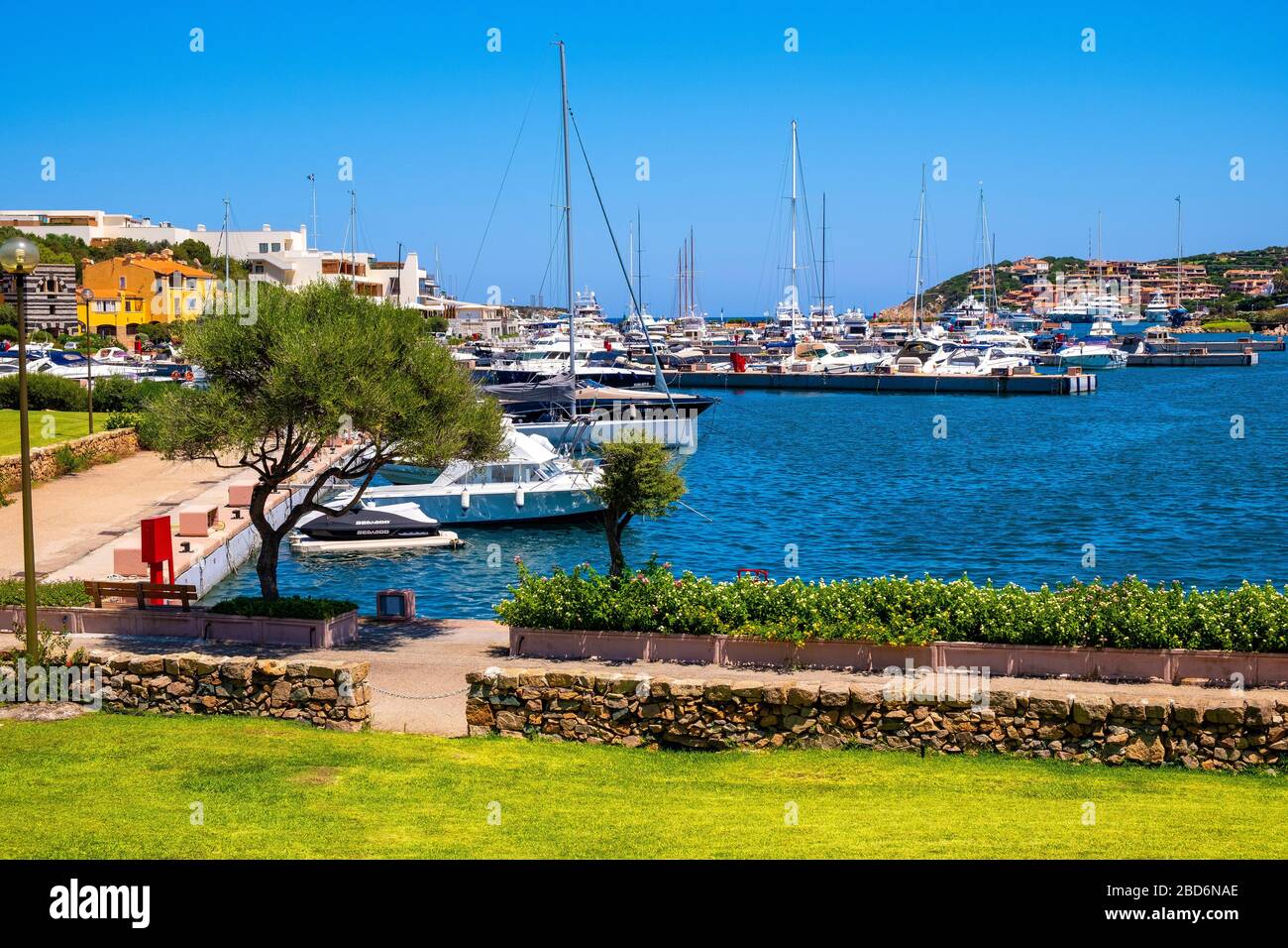 Porto Cervo, Sardinia / Italy - 2019/07/20: Panoramic view of luxury ...