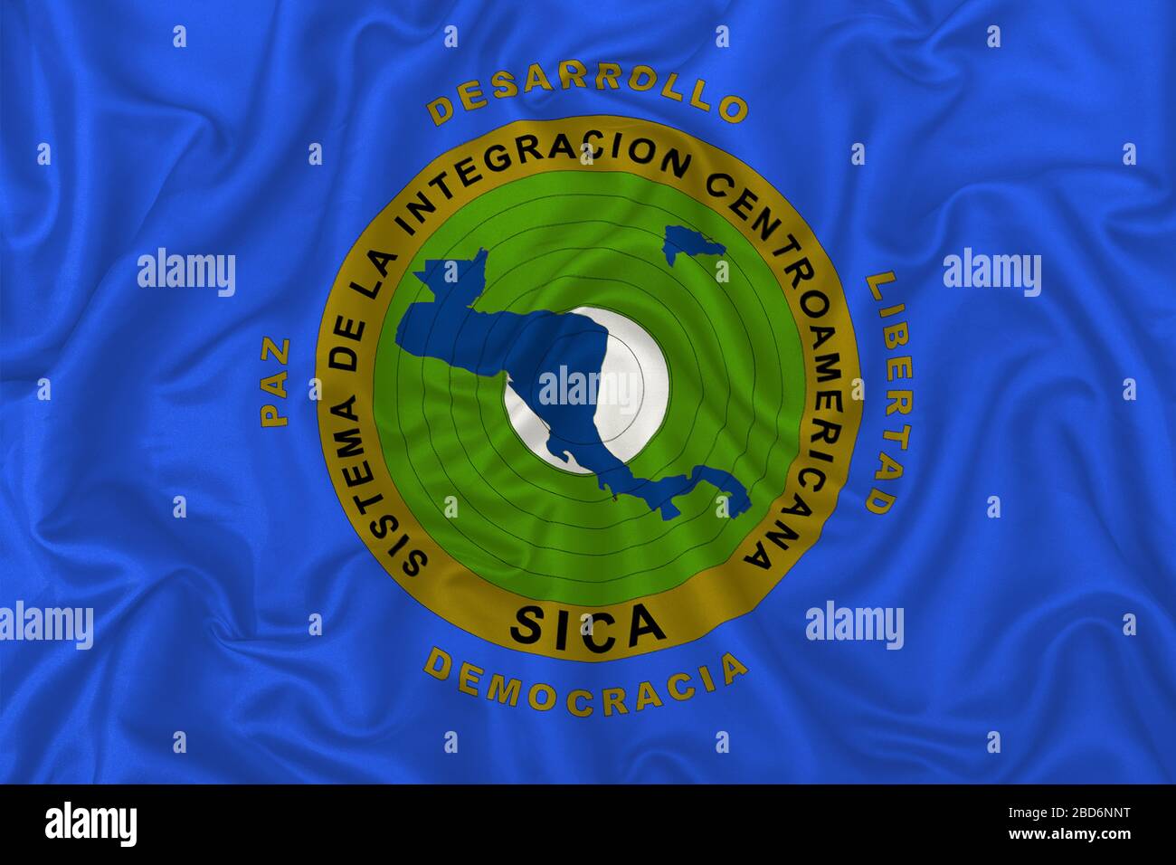 Central American Integration System flag on wavy silk textile fabric ...