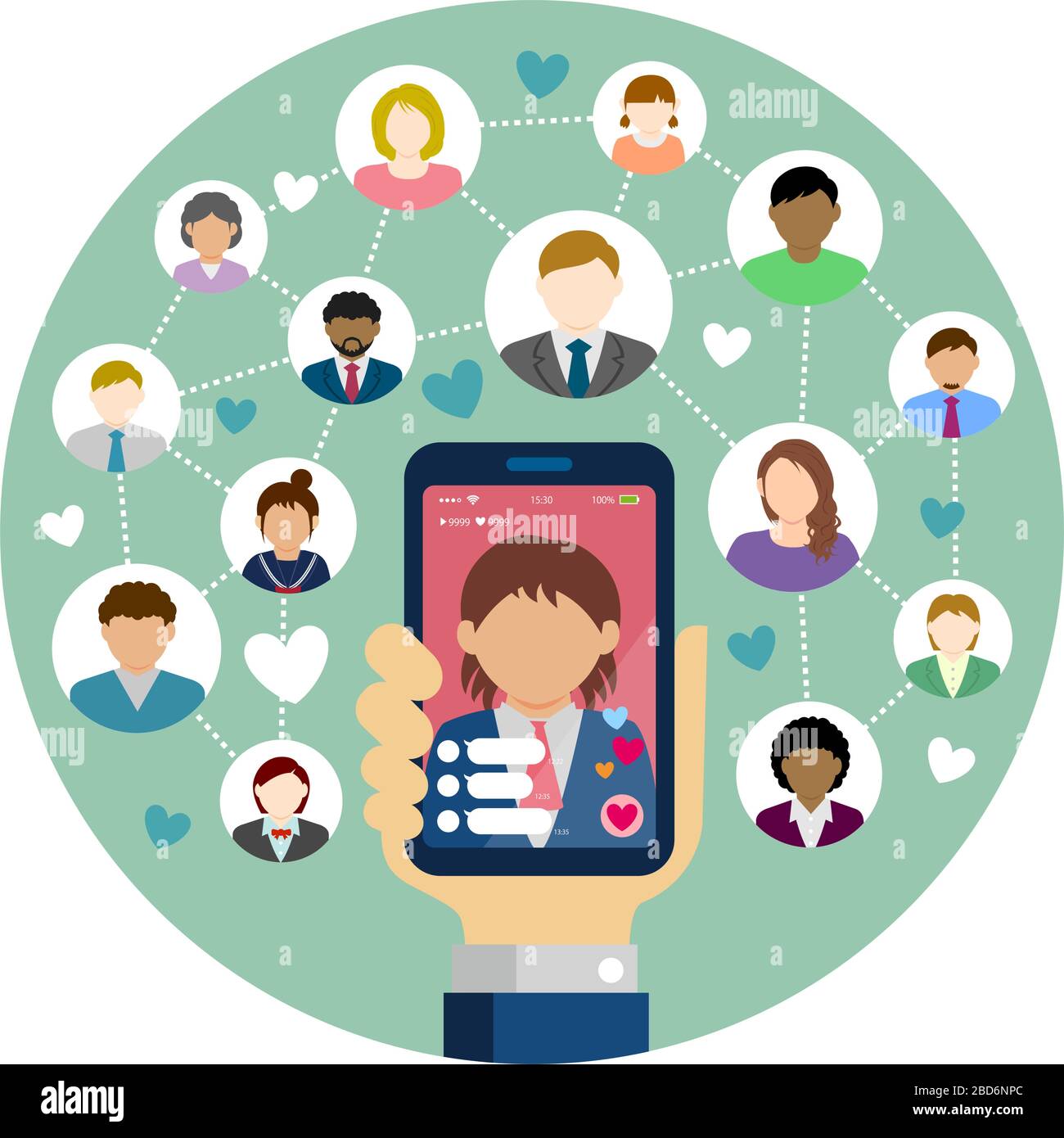 SNS / live chat app / streaming TV circle vector banner illustration ...