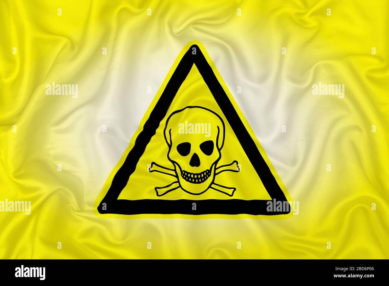 View of a poison warning symbol on a silk satin fabric texture Stock ...