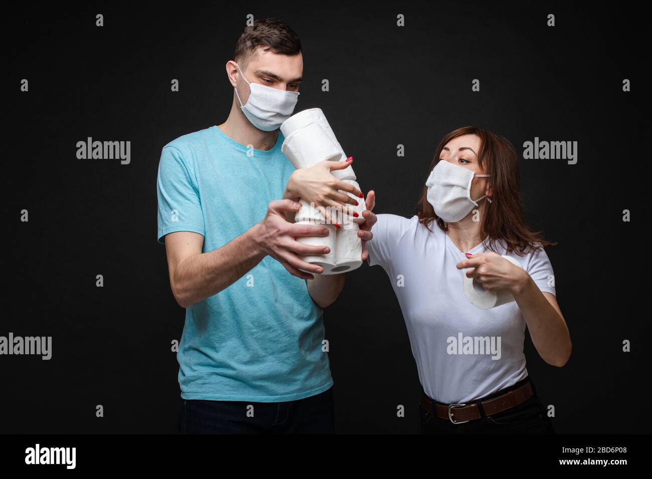 Woman fighting with man for toilet paper. Crazy times during ...