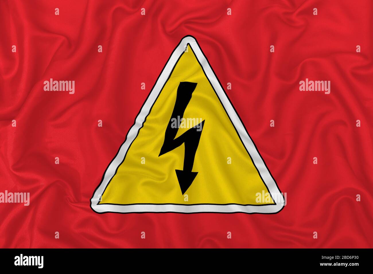 high voltage sign on red silk satin fabric texture Stock Photo - Alamy