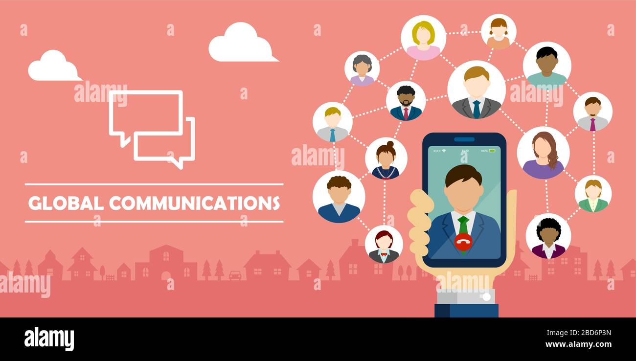 Chat app (SNS/message app) vector banner illustration / Hand holding ...