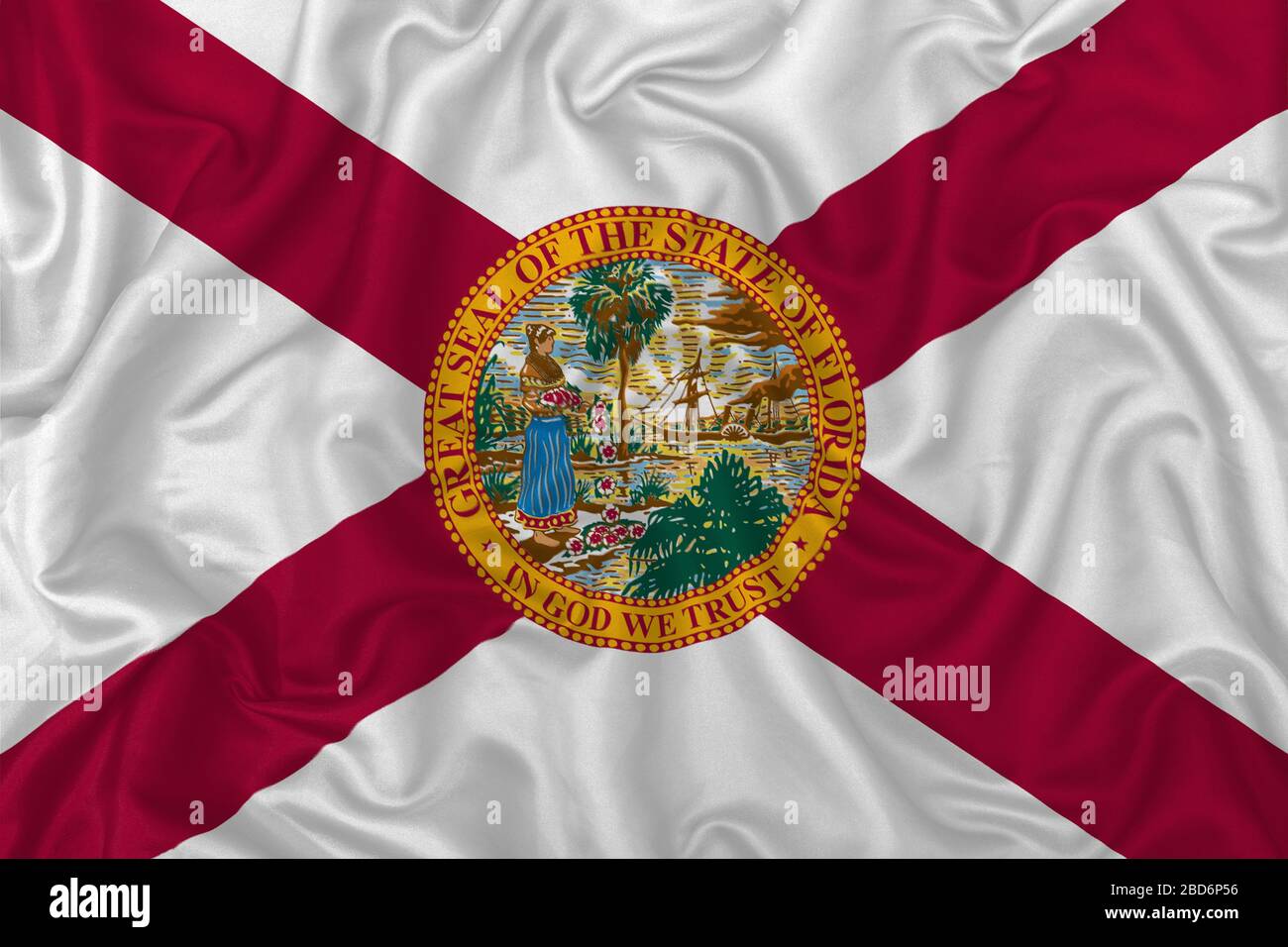 Florida state flag on a wavy silk satin fabric texture background Stock ...