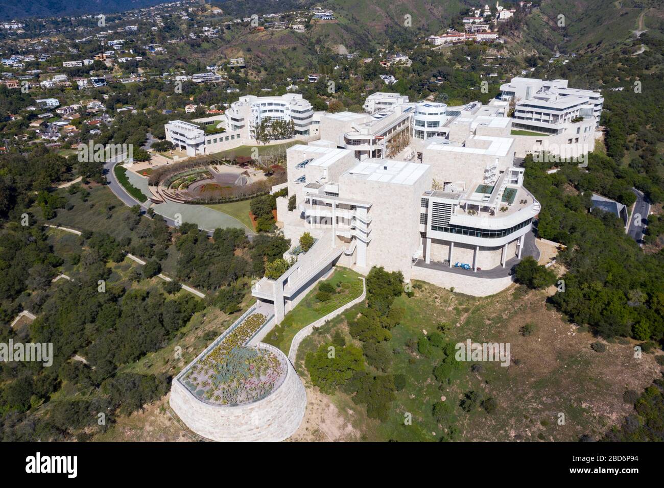 Aerial views above the Getty Center museum Los Angeles, California ...