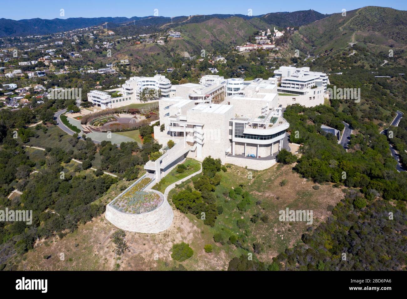 Aerial views above the Getty Center museum Los Angeles, California ...