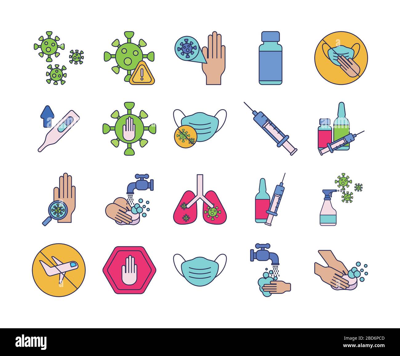 set of icons vaccination medical immunization, line and fill style icon ...