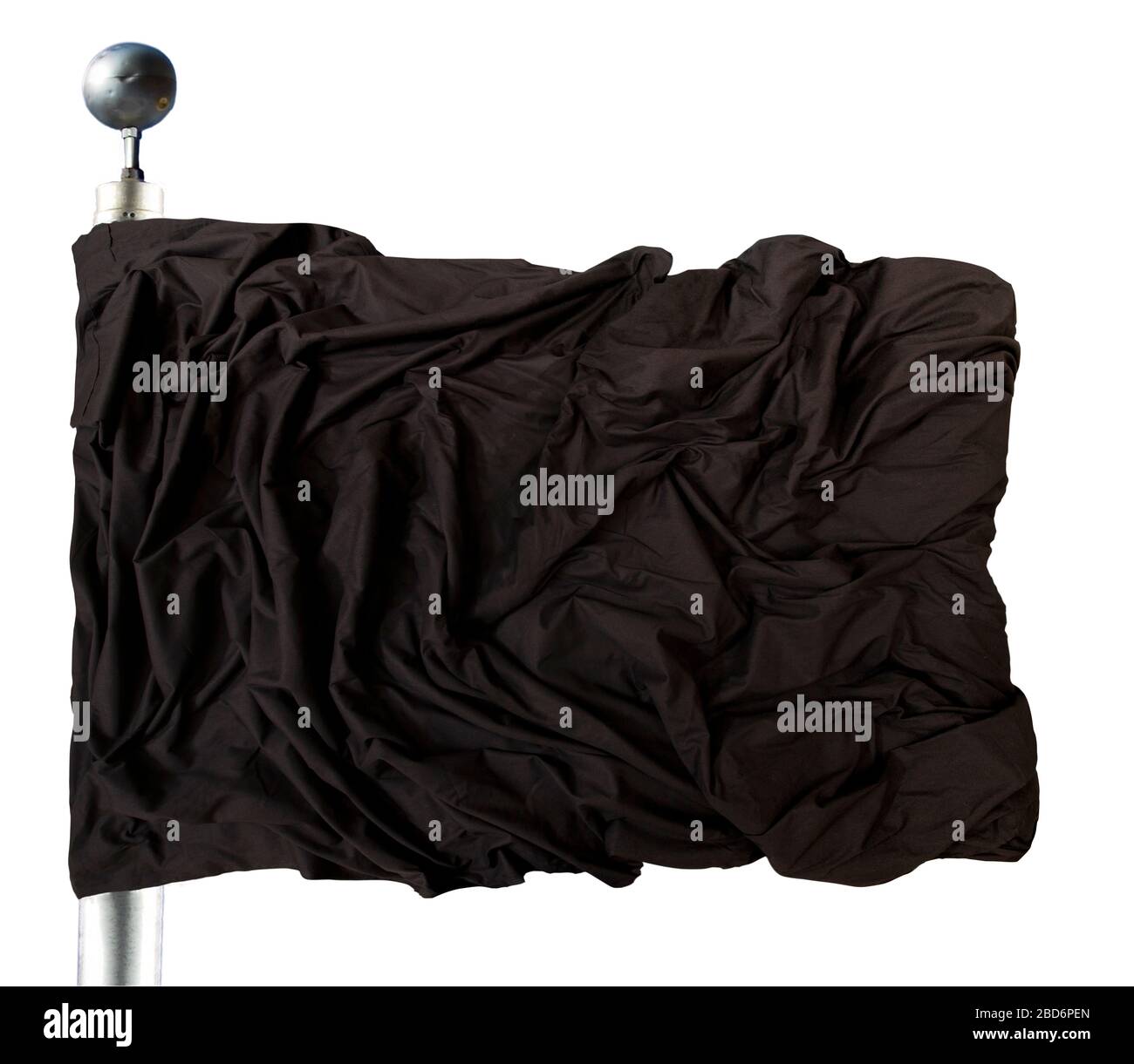 Wavy Black color cotton fabric flag pole isolated on a white background ...