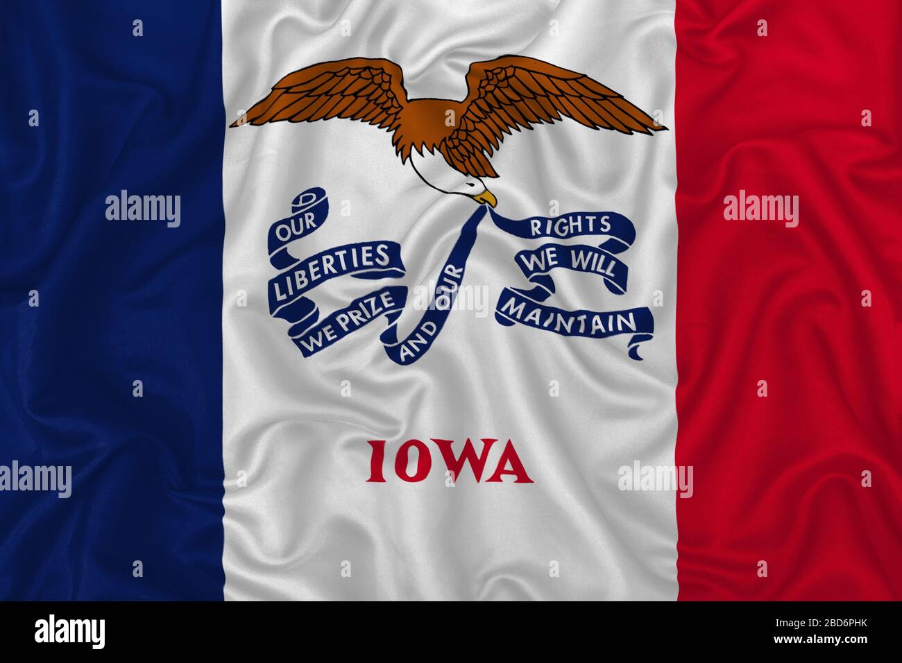 iowa state flag on a wavy silk satin fabric texture background Stock ...