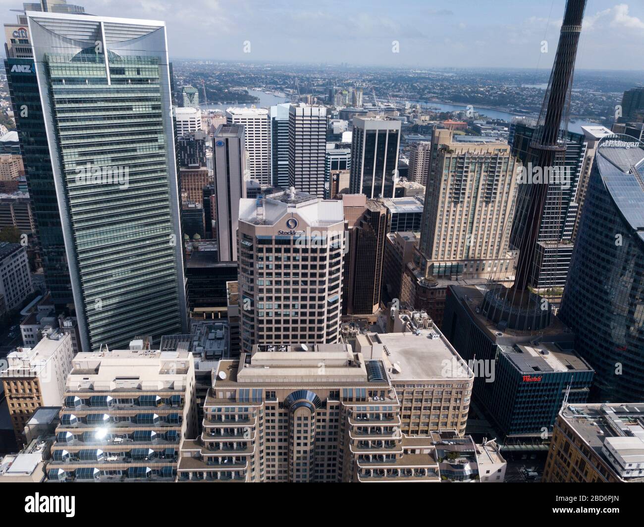 Aerial views of central business district of downtown Sydney, Australia ...