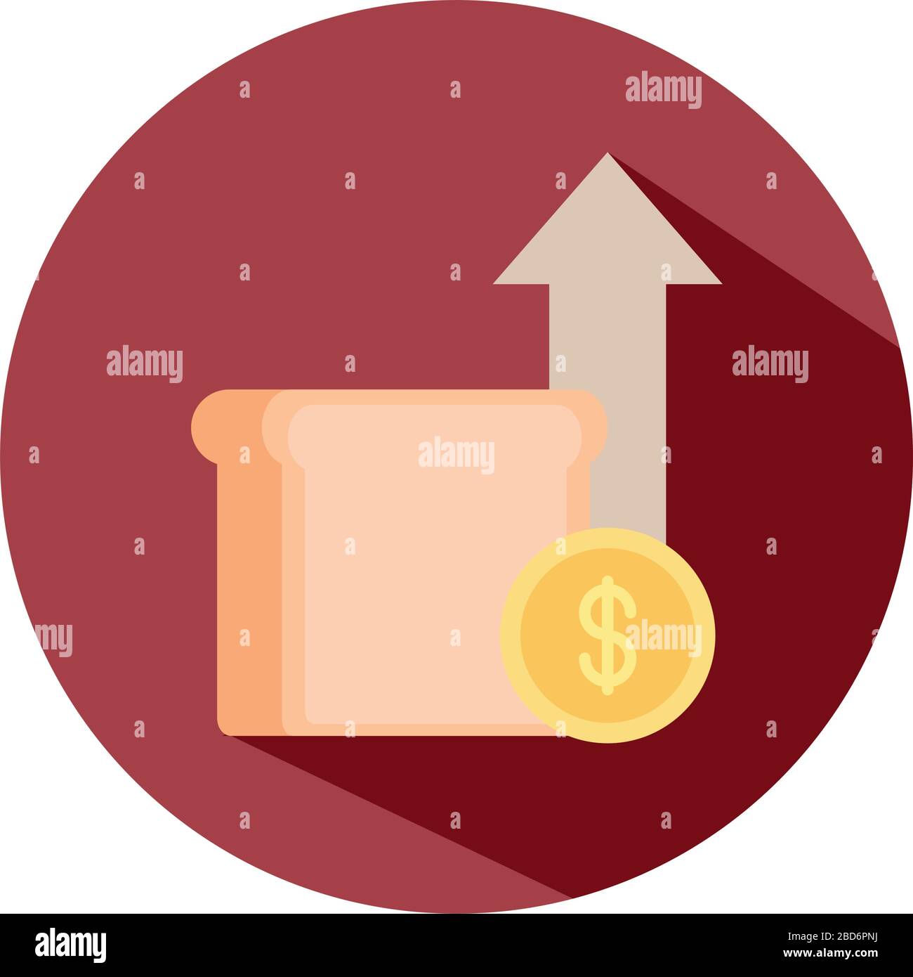 slice bread bakery money coin up arrow, rising food prices, block style ...