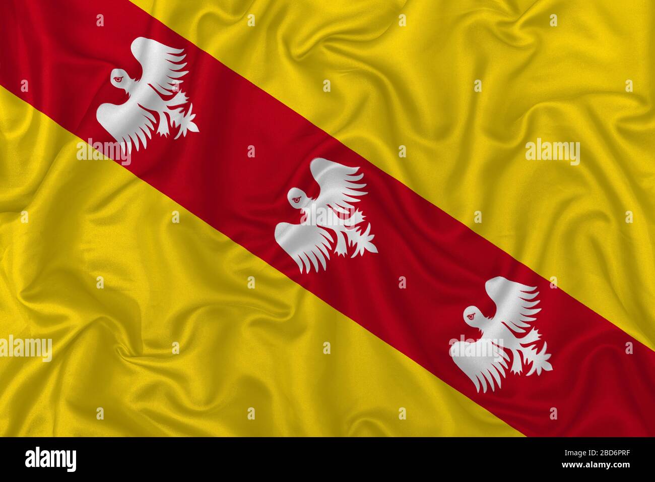 Lorraine historical flag since the 13th century on wavy silk textile ...