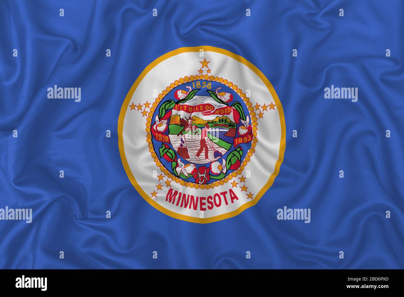 minnesota state flag on a wavy silk satin fabric texture background ...