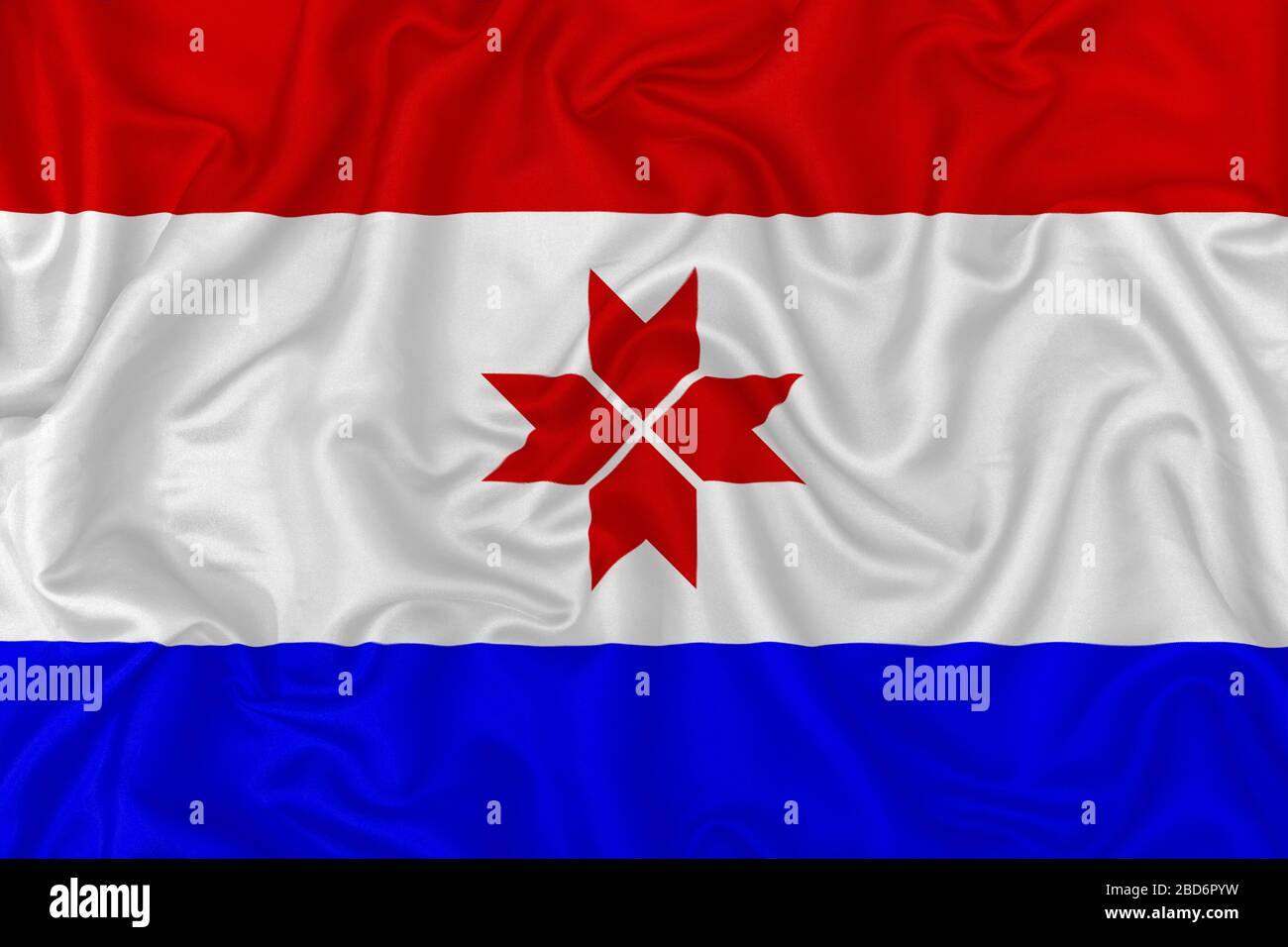 Republic of Mordovia flag on wavy silk textile fabric background Stock ...