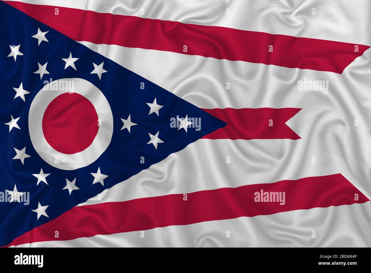 Ohio state flag on a wavy silk satin fabric texture background Stock ...