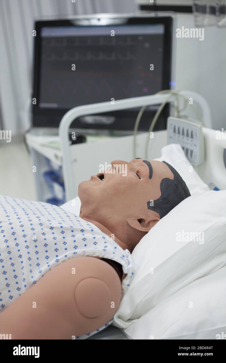 Dummy patient with testing equipment at a clinical skills training ...