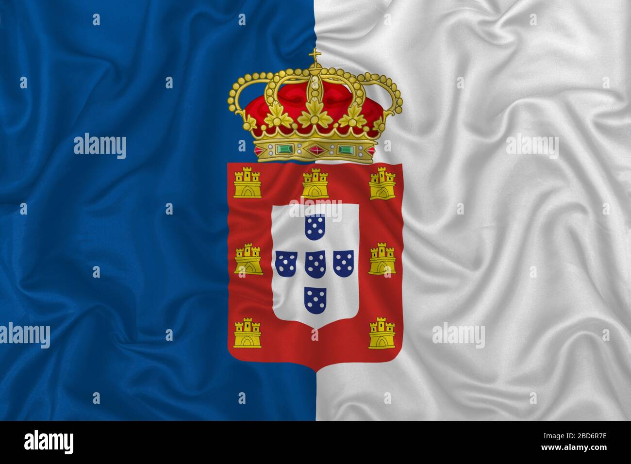 Portugal historical country flag (1830–1910) on wavy silk textile ...