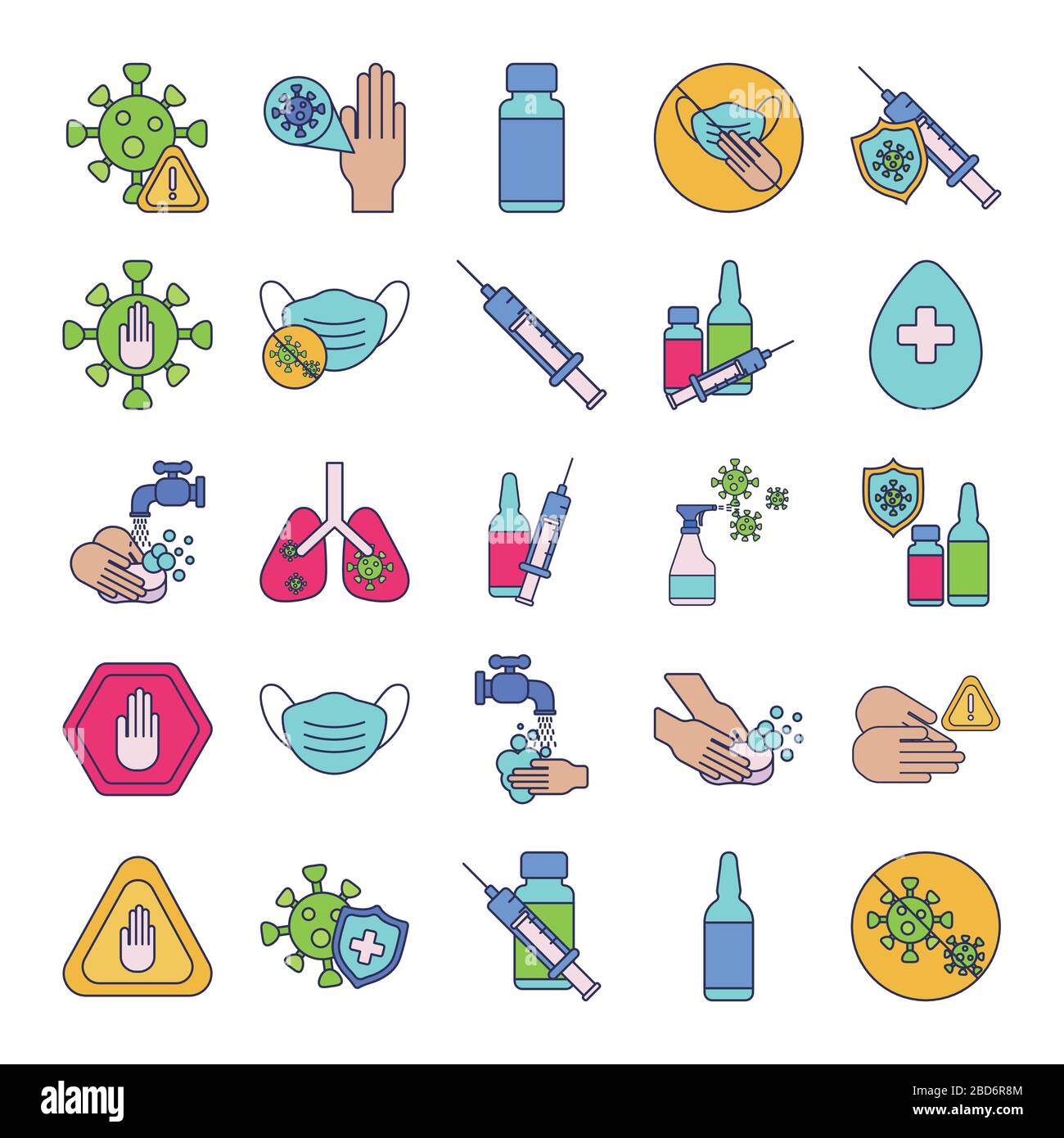 set of icons vaccination medical immunization, line and fill style icon ...