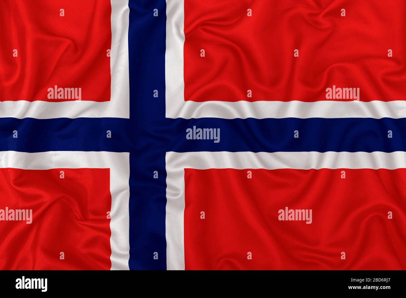 Svalbard and Jan Mayen flag on wavy silk textile fabric background ...