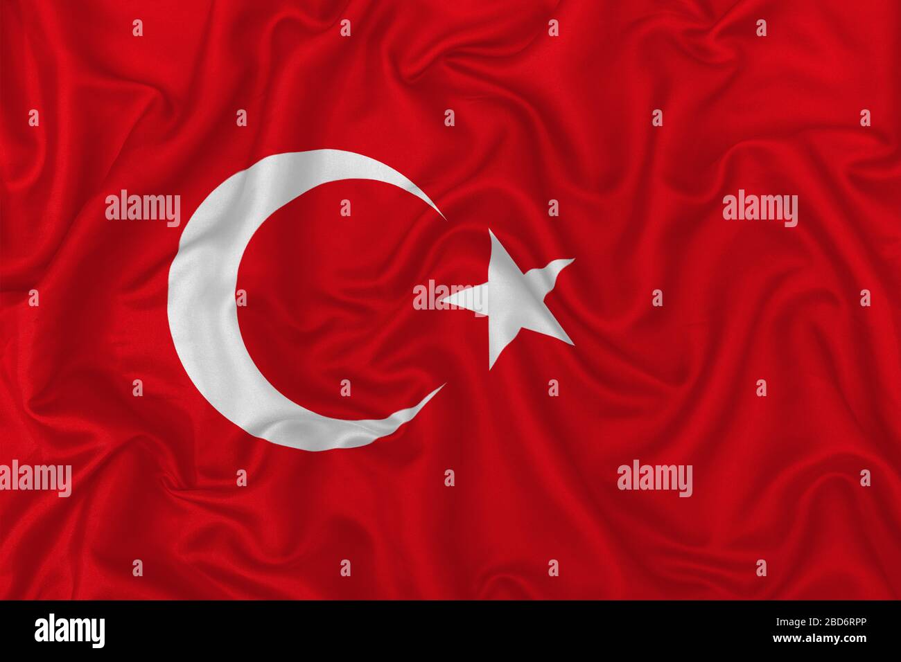 Turkey country flag on wavy silk textile fabric background Stock Photo ...