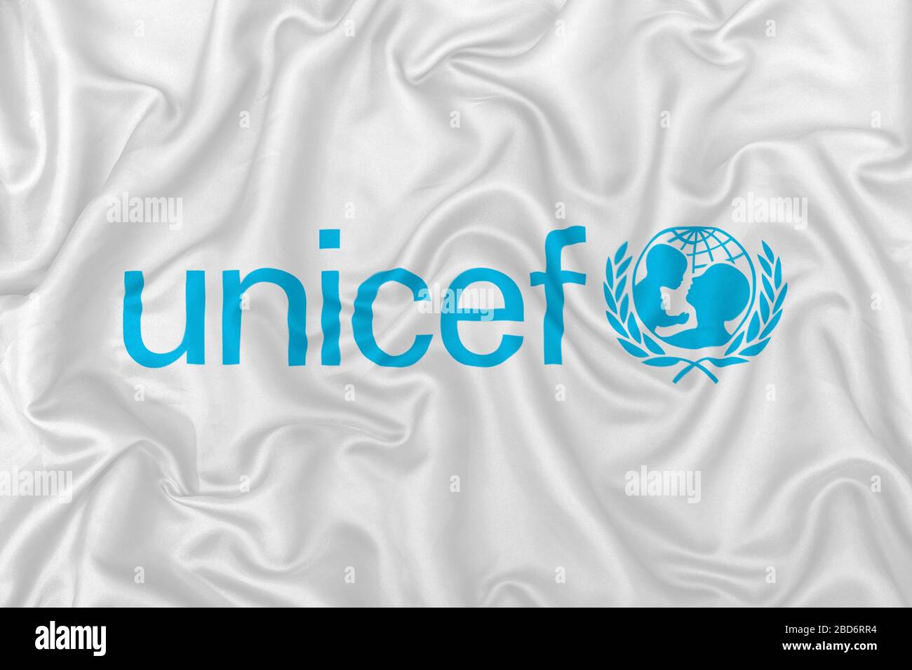 unicef flag wavy fabric silk satin texture background Stock Photo - Alamy