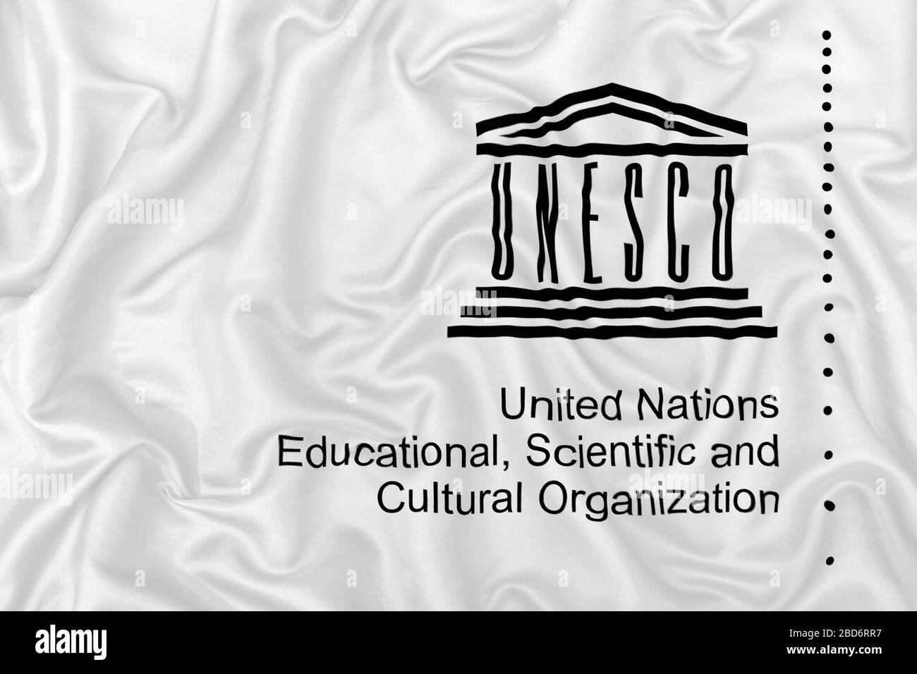 Close view of the Unesco flag silk satin fabric texture Stock Photo - Alamy