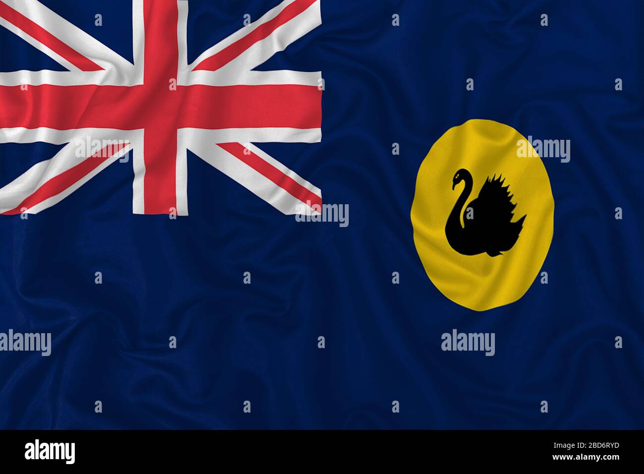 Western Australia flag on wavy silk textile fabric background Stock ...
