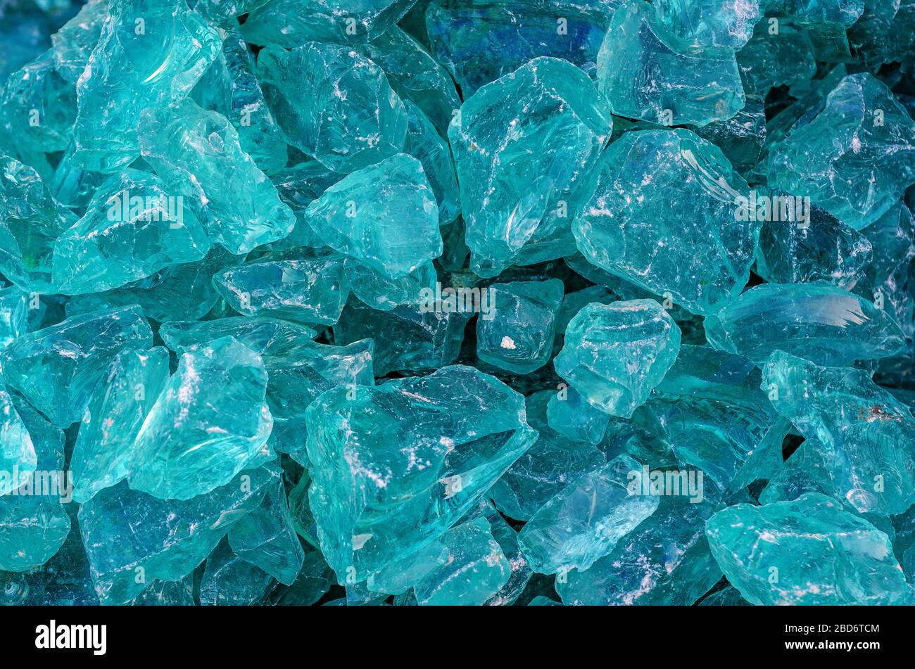 Green colors landscaped garden large broken glass stones Stock Photo ...