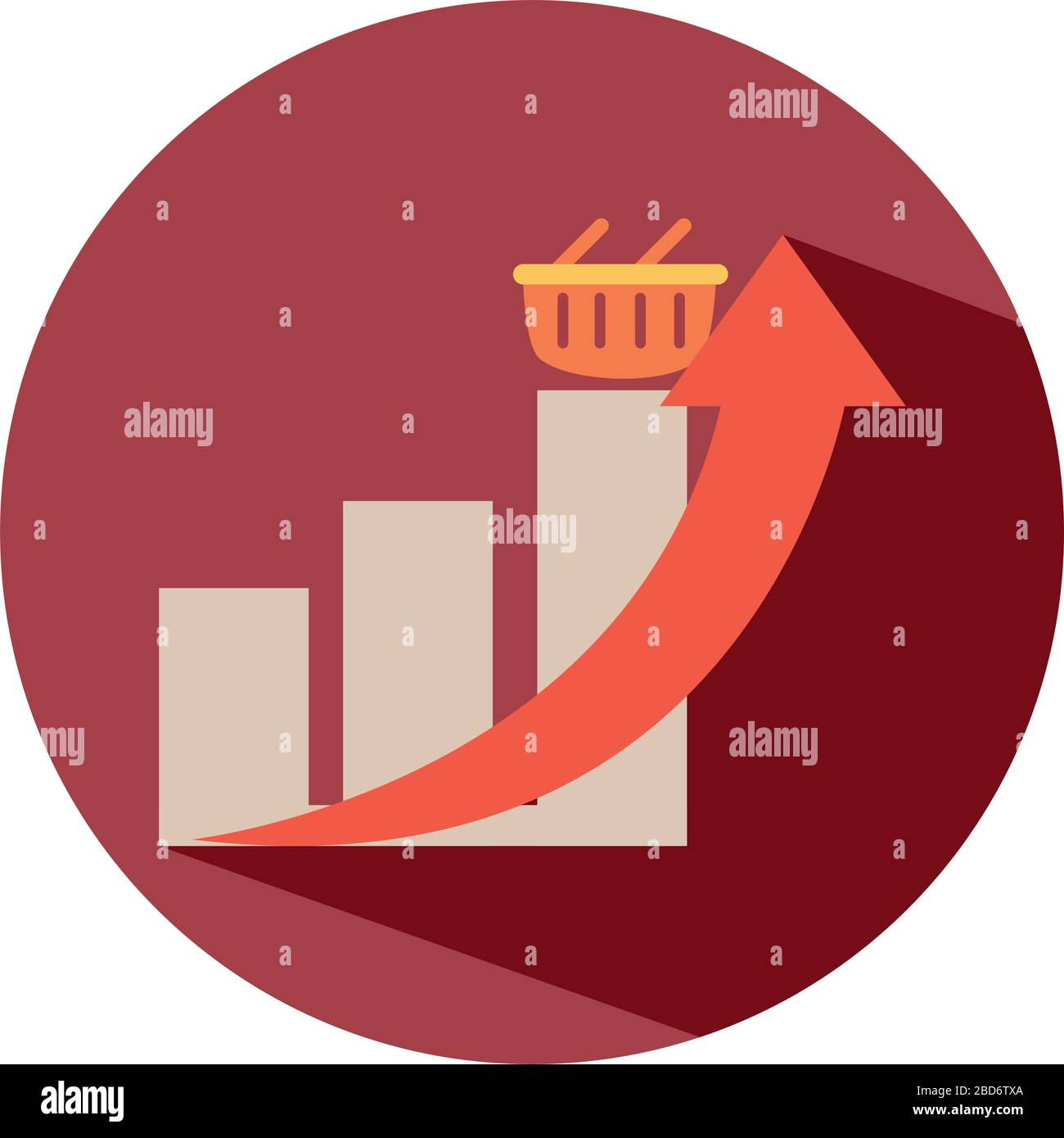 financial chart up arrow basket market, rising food prices, block style ...