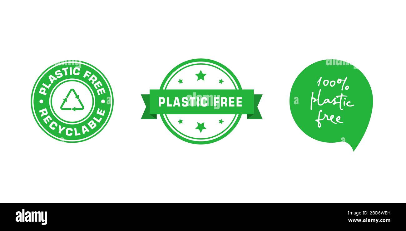 Set of plastic free green emblems. Eco friendly concept design elements ...