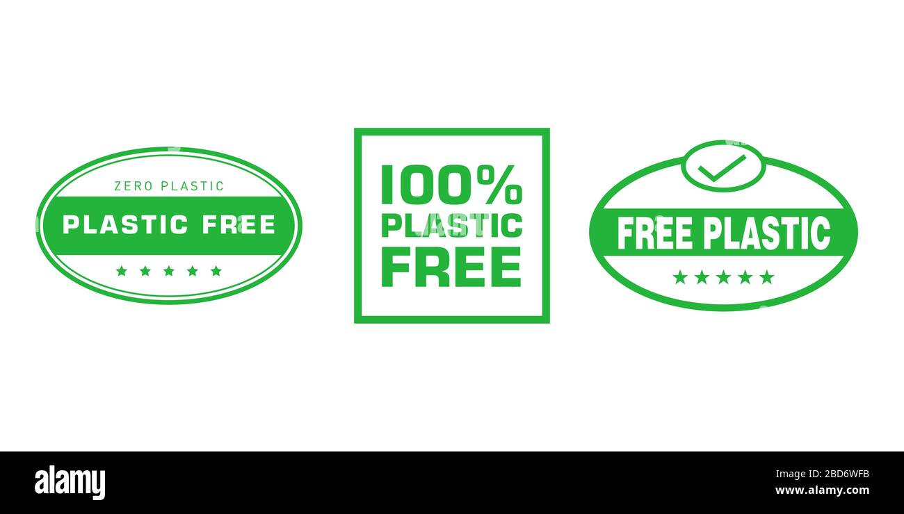 Set of plastic free green eco friendly design elements. Zero plastic ...