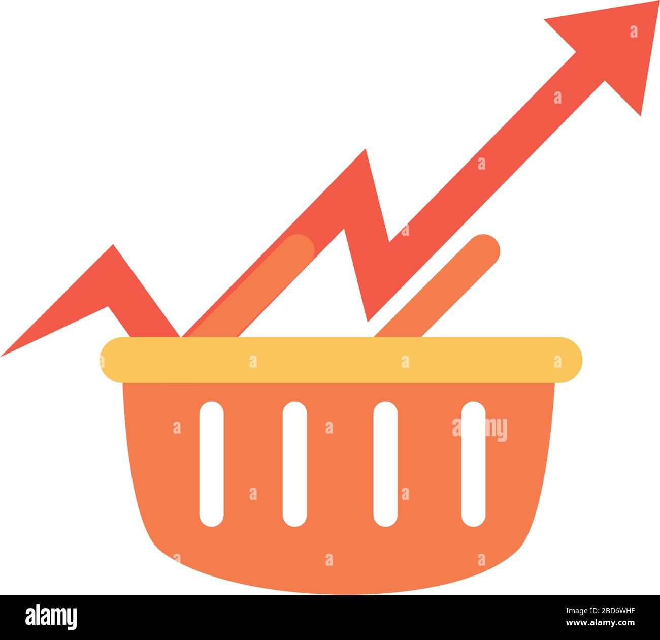 shopping basket market arrow up, rising food prices, flat style icon ...