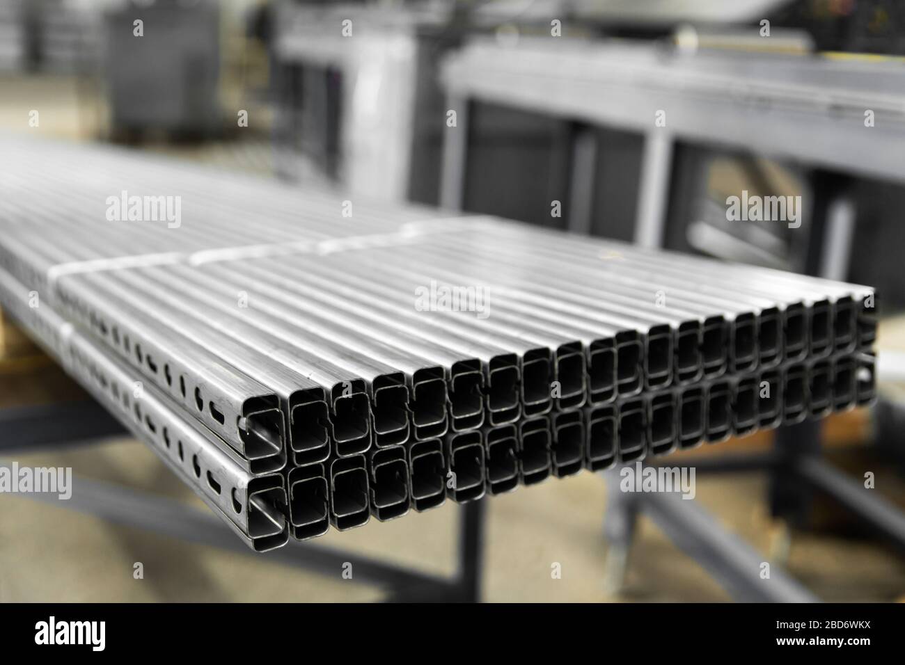 Bent metal profile channel. Zinc steel profile at bundle Stock Photo ...