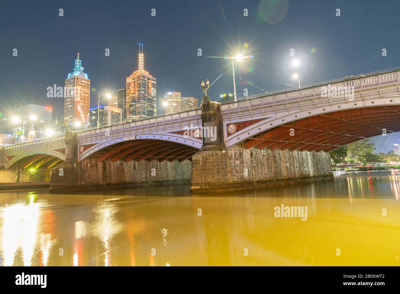 Melbourne Australia - March 9 2020; City at night, buildings, lights ...