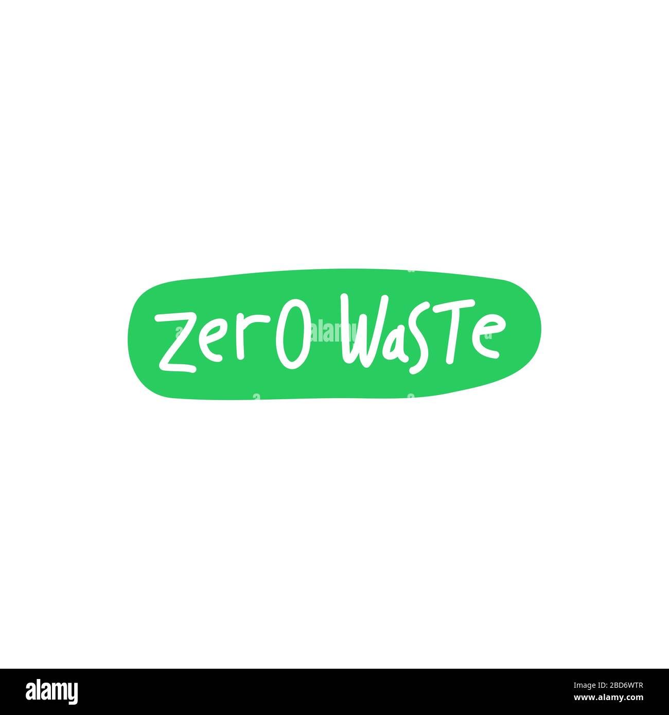 Zero waste handwritten text on green spot backdrop isolated on white ...