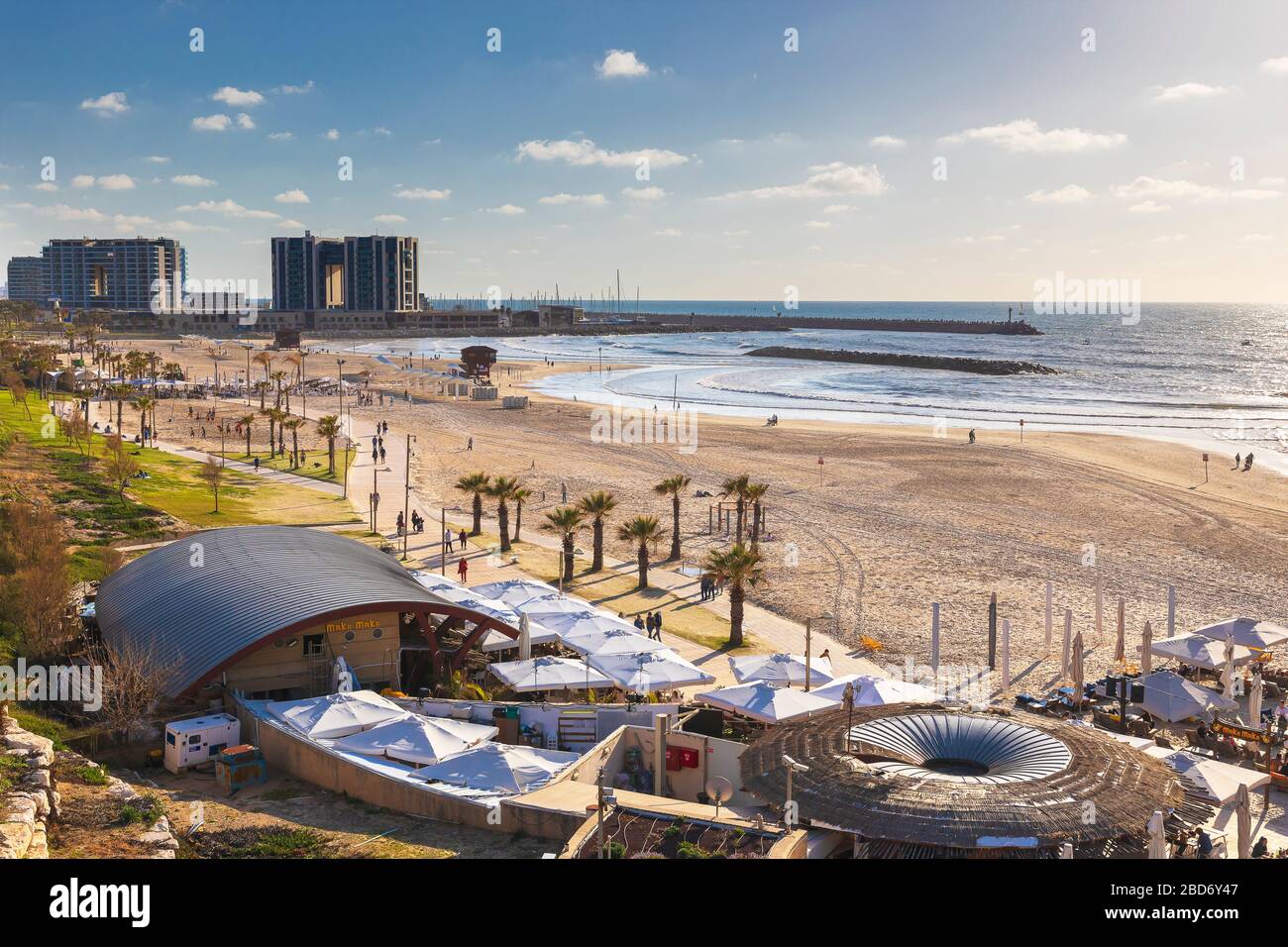 Herzliya, Israel - March 05, 2020:Herzliya beach in Israel at sunset ...