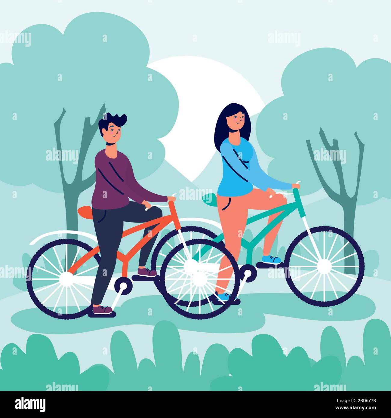 Town couple bicycle Stock Vector Images - Alamy