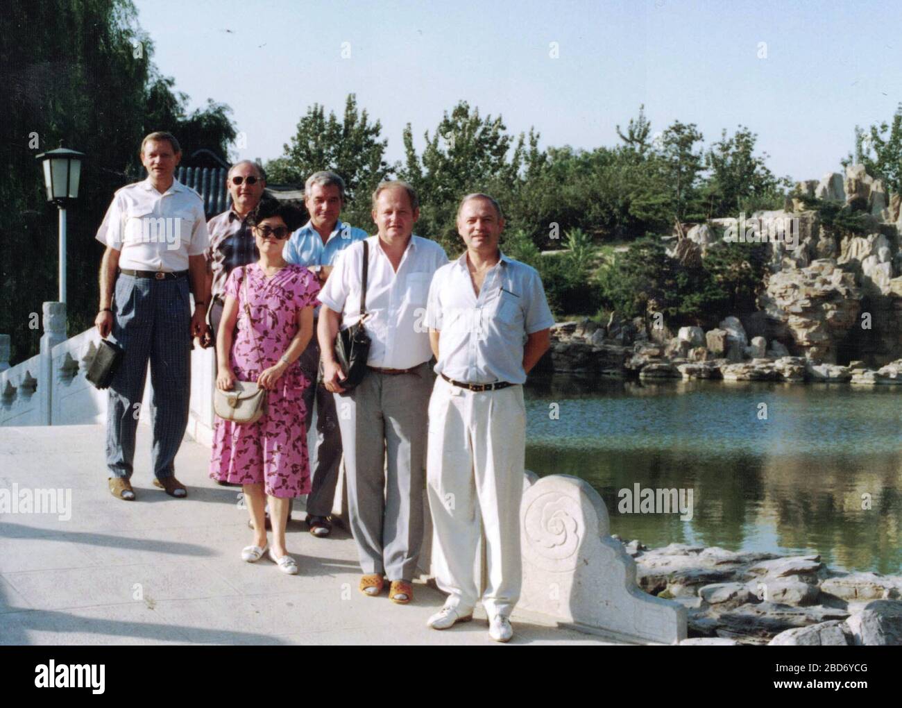 CHINA - 1989: Retro photo shows a group of European tourists and ...