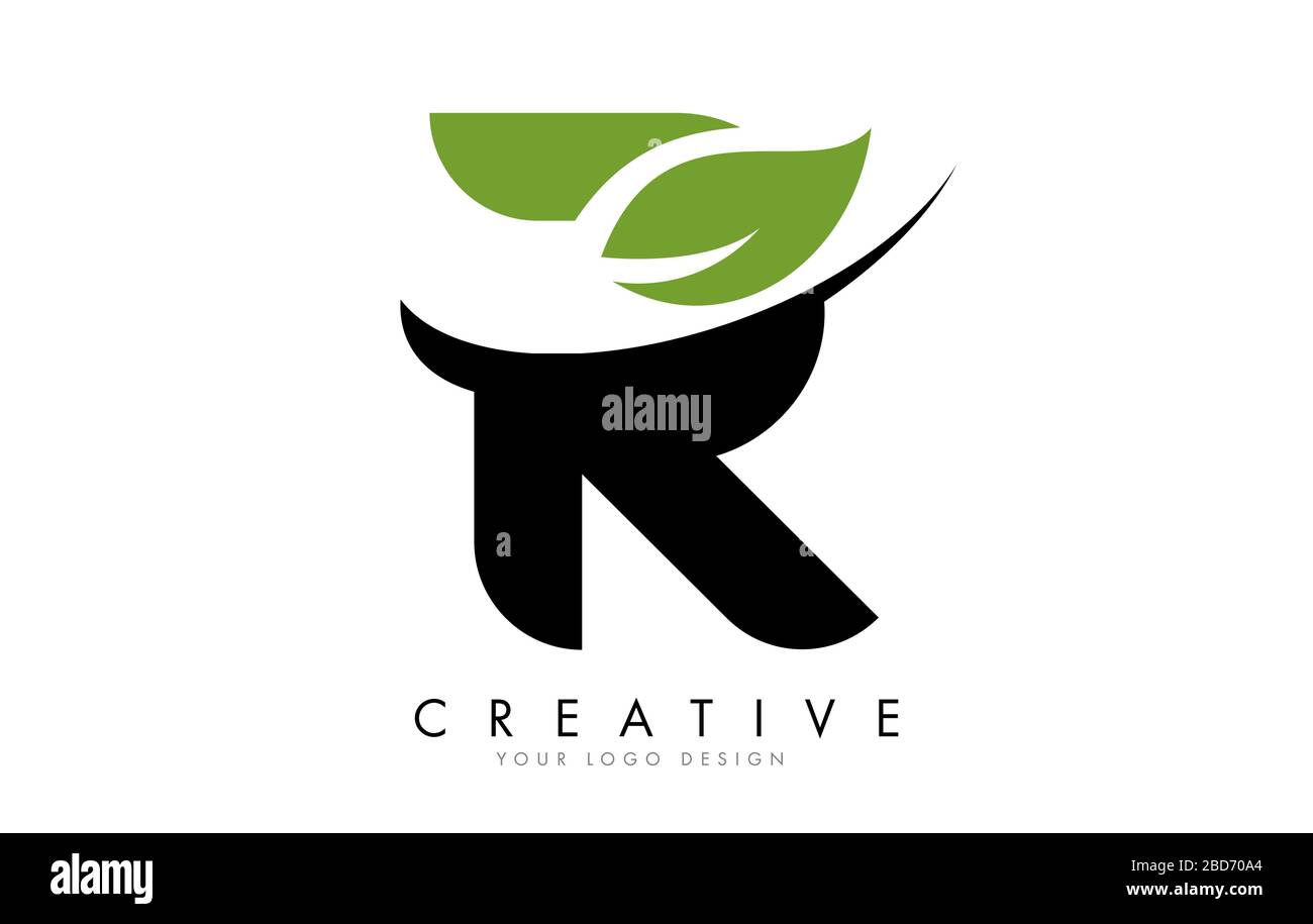 Letter R with Leaf and Creative Swoosh Logo Design. Eco Letter Vector ...