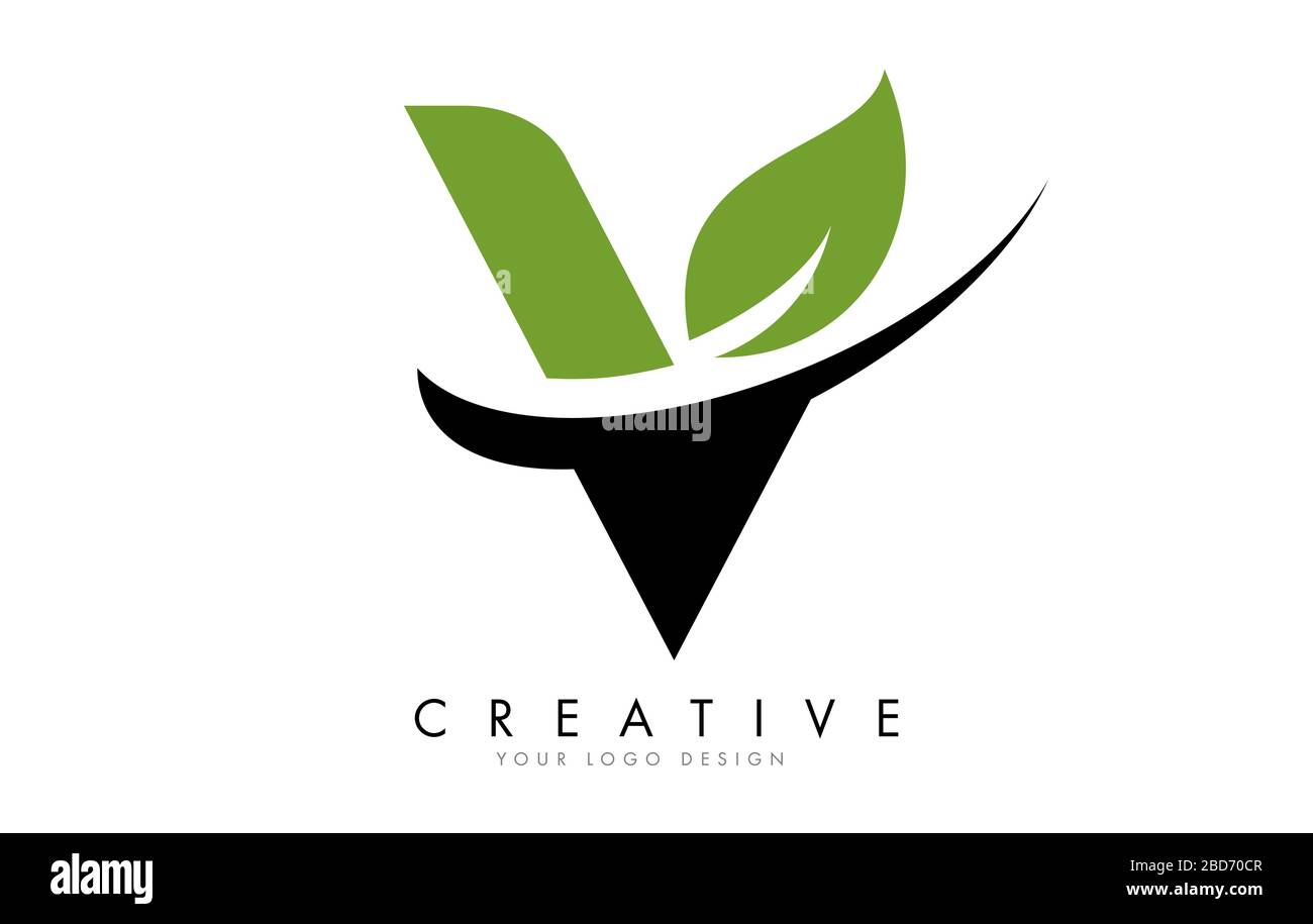 Letter V with Leaf and Creative Swoosh Logo Design. Eco Letter Vector ...