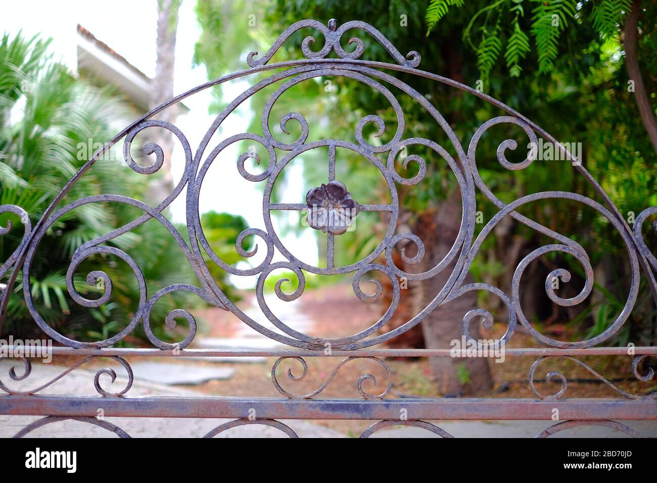 Forged steel gate with flower and floral graphic elements Stock Photo ...