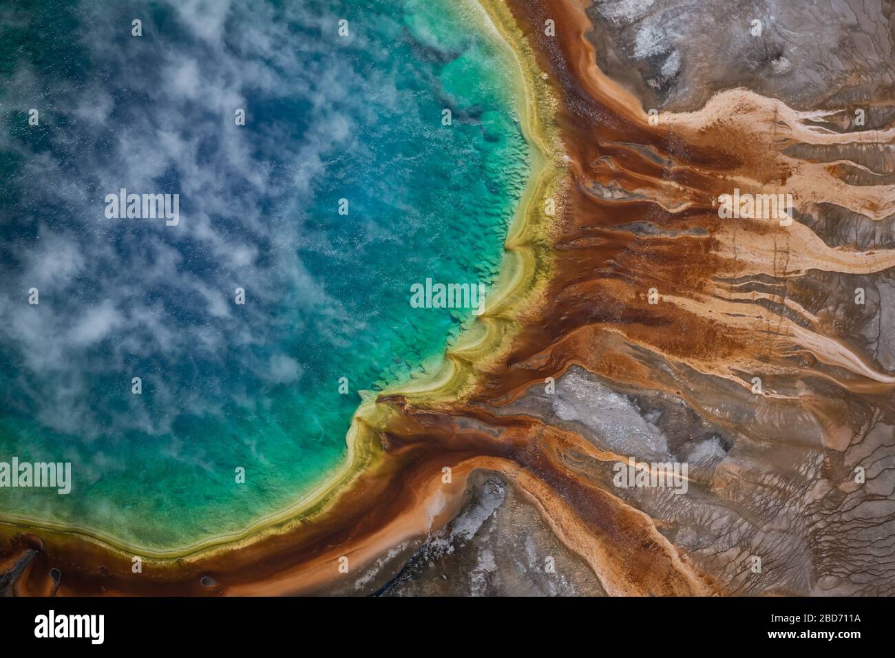 Aerial view of Grand prismatic spring in Yellowstone national park, USA ...