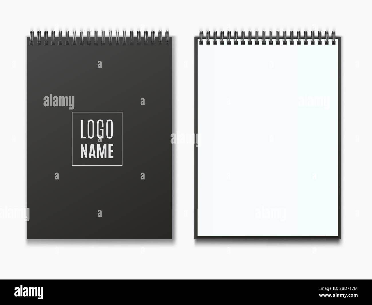 Realistic black vertical open and closed realistic spiral notepad ...