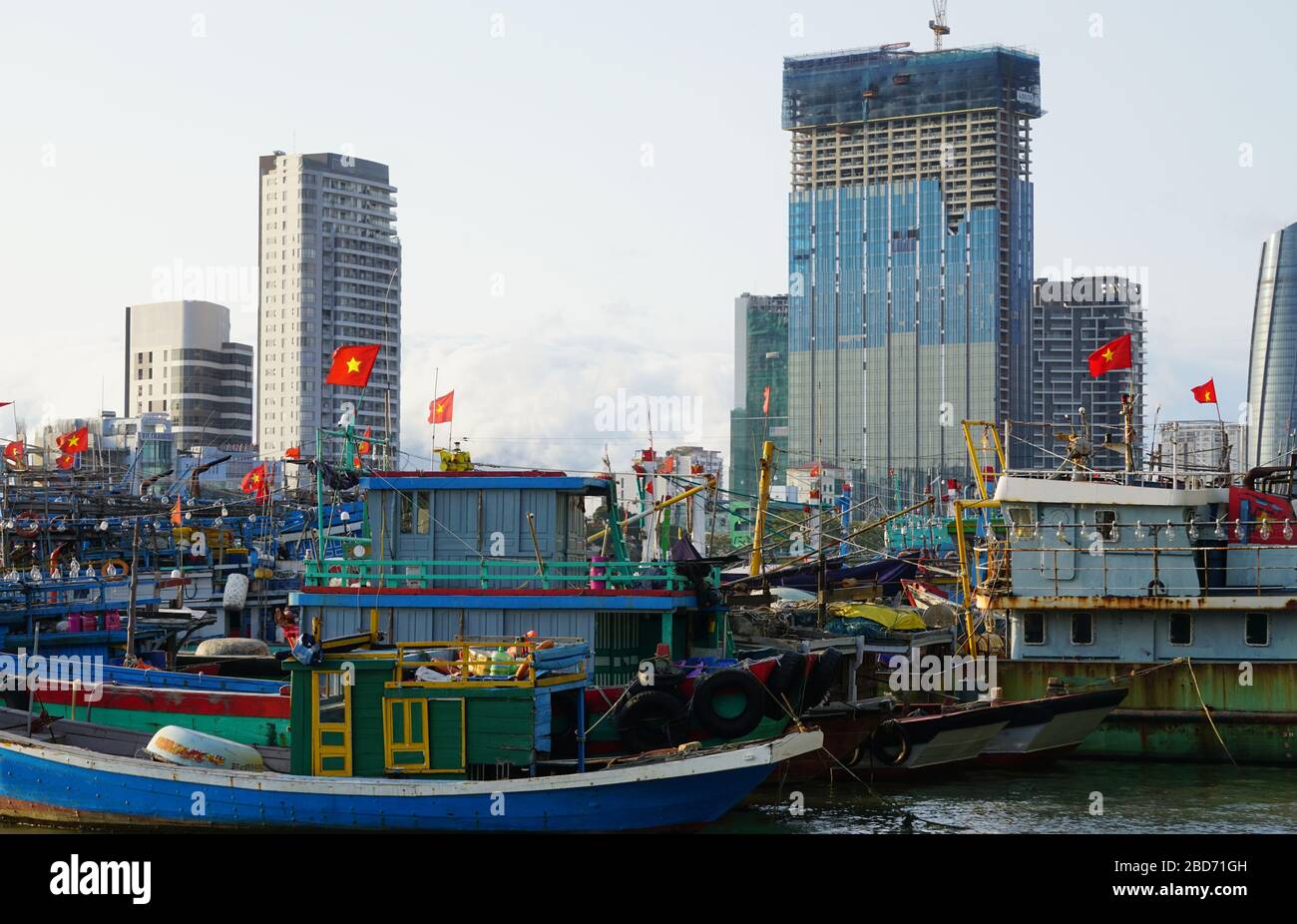colorful fisher boats in da nang in vietnam Stock Photo - Alamy