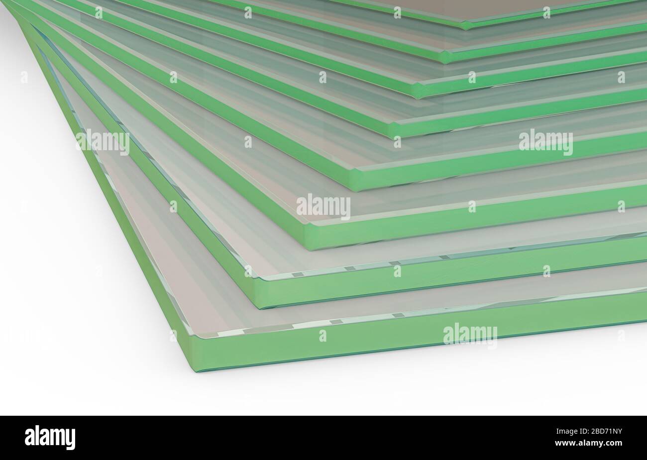 Set of glass sheets, 3D rendering isolated on white background Stock ...